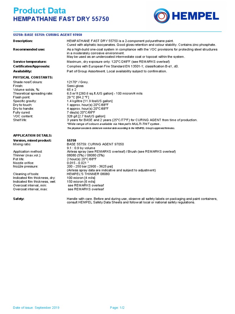 PDS HEMPATHANE FAST DRY 55750 en-GB | PDF | Paint | Abrasive
