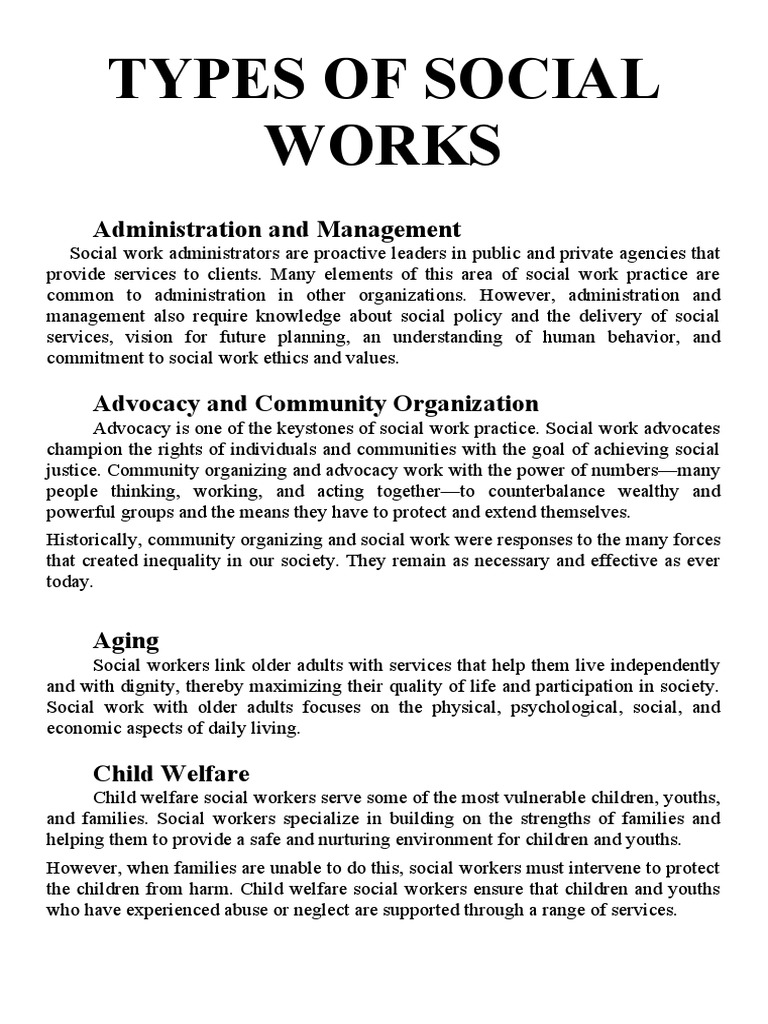Types of Social Works: Administration and Management | PDF | Social ...