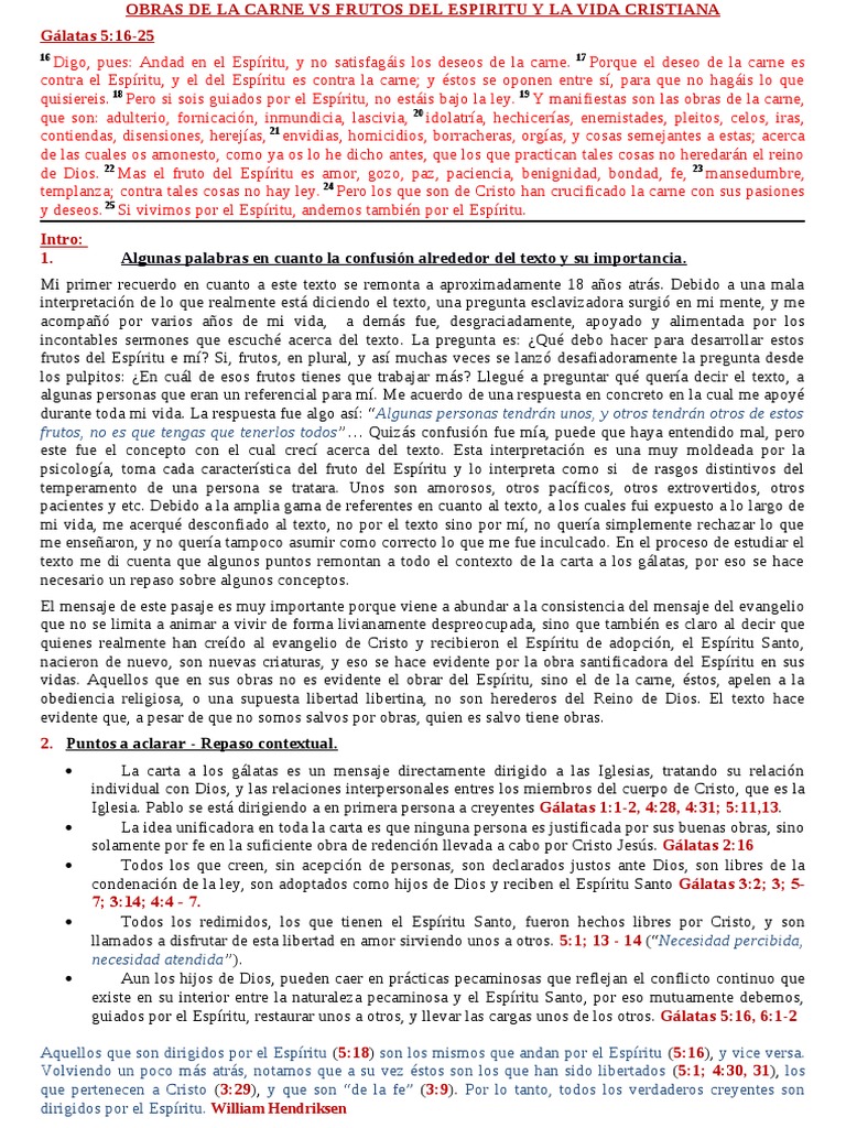 Galatas 5.16-25 Obras de La Carne VS Fruto Del Espiritu y La Vida ...