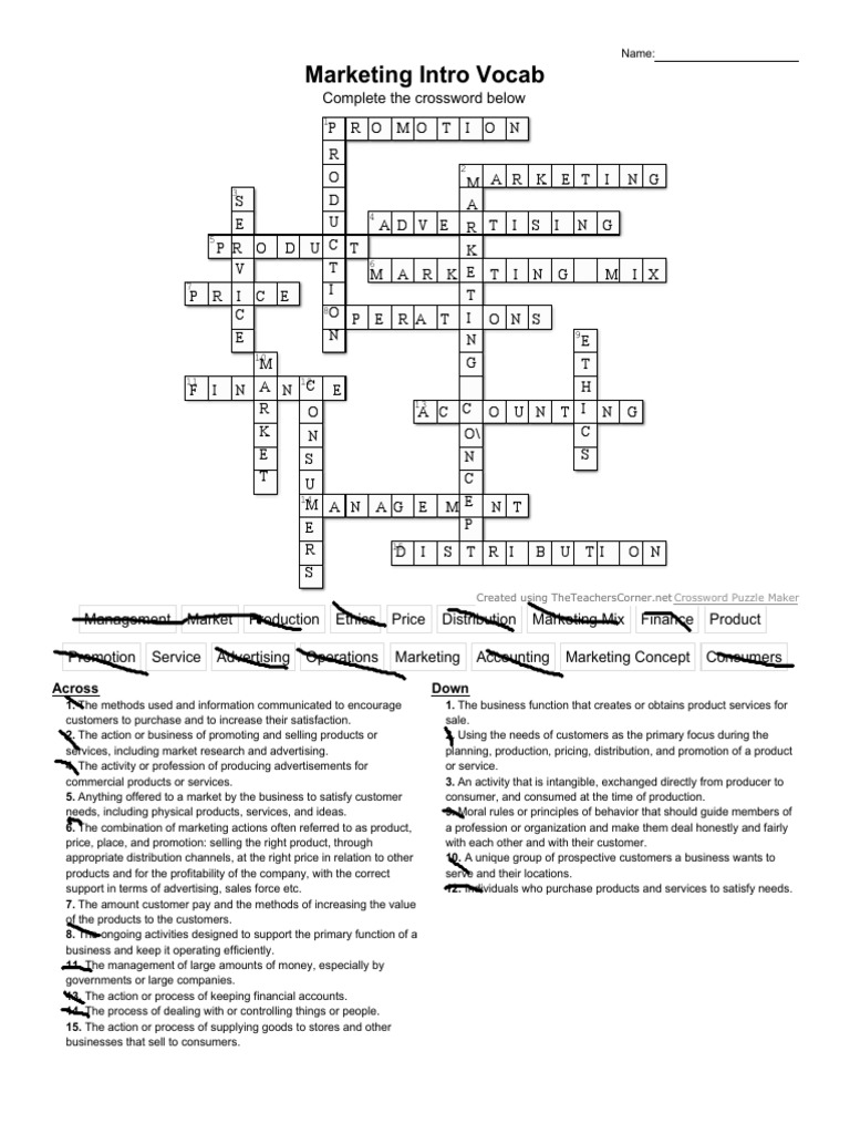 Marketing Intro Vocab: Complete The Crossword Below | PDF | Product ...