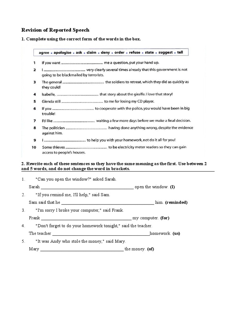 1º Bach - Reported Speech Revision | PDF