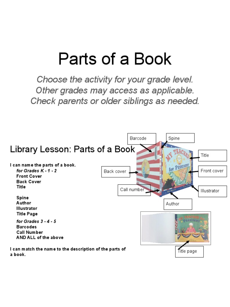 Understanding Book Parts for Grades K-5 | PDF | Books | Written ...