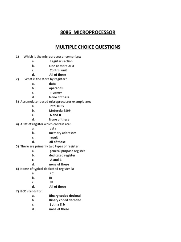 8086 Microprocessor: Multiple Choice Questions | PDF | Random Access Memory | Computer Data Storage
