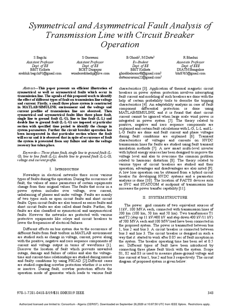 Symmetrical and Asymmetrical Fault Analysis of Transmission Line With Circuit Breaker Operation ...