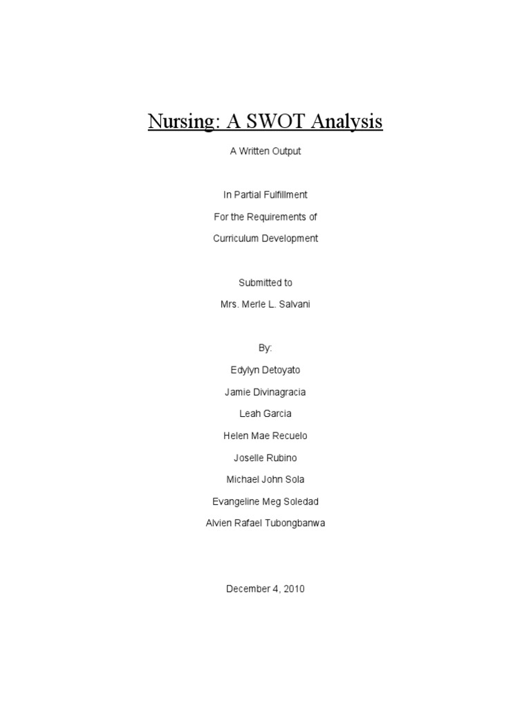 SWOT Analysis of Nursing Services | PDF | Nursing | Health Care