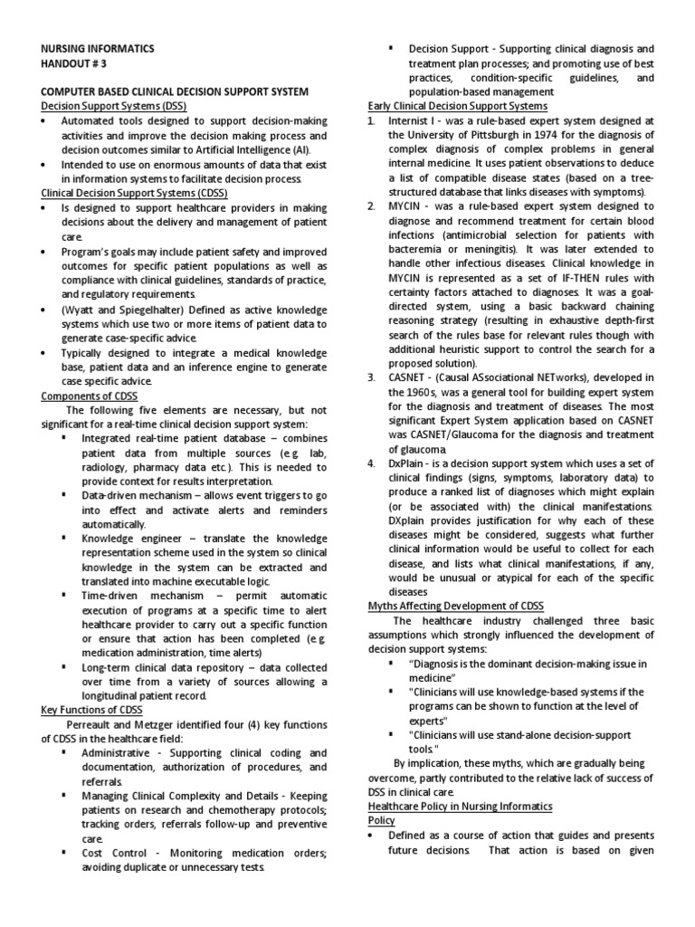 NI Handout 3 | PDF | Health Care | Health Informatics