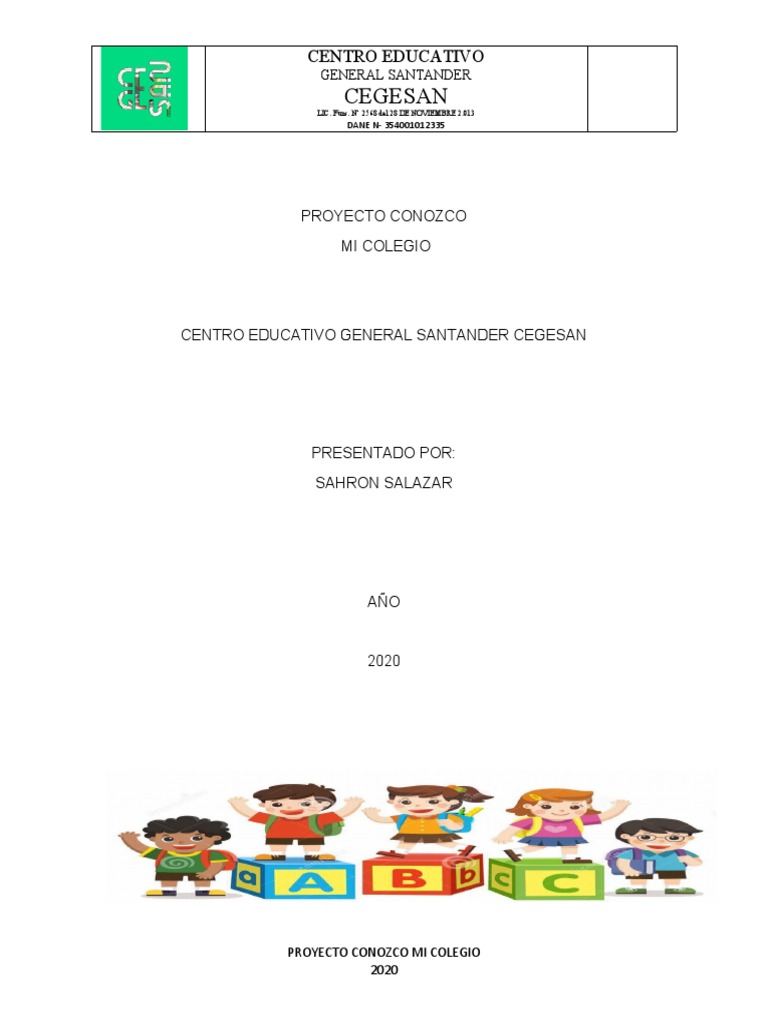 PROYECTO CONOZCO Mi Colegio | PDF | Educación de la primera infancia | Aprendizaje