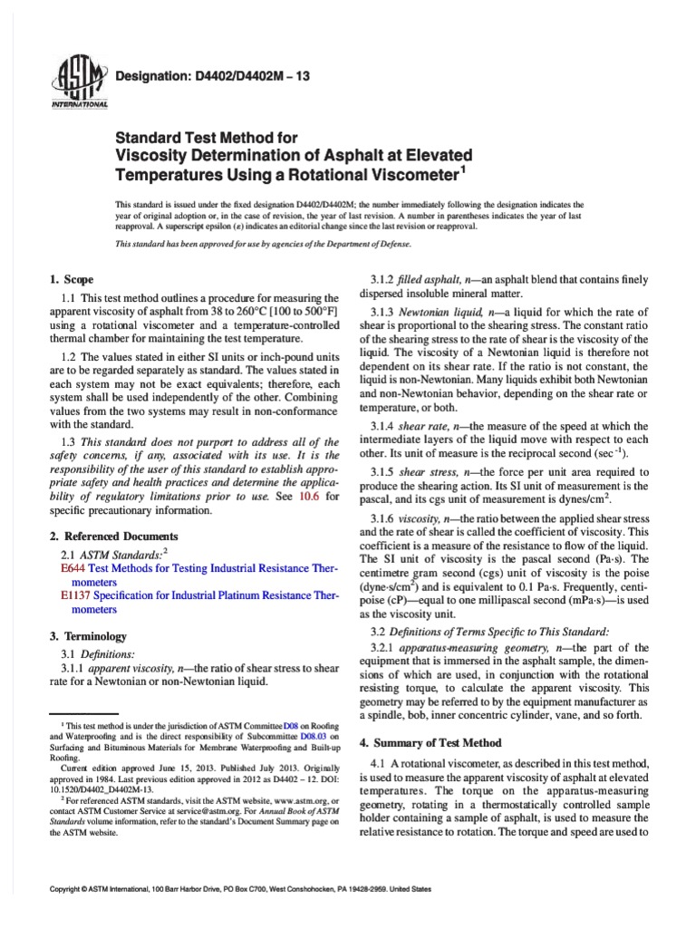 PDF Astm d4402 DD | PDF | Viscosity | Shear Stress
