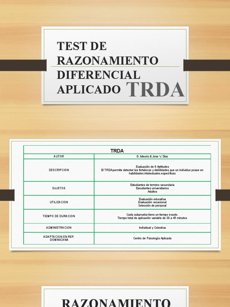 Pruebas y Aptitudes Test TRDA | PDF | Epistemología | Aprendizaje