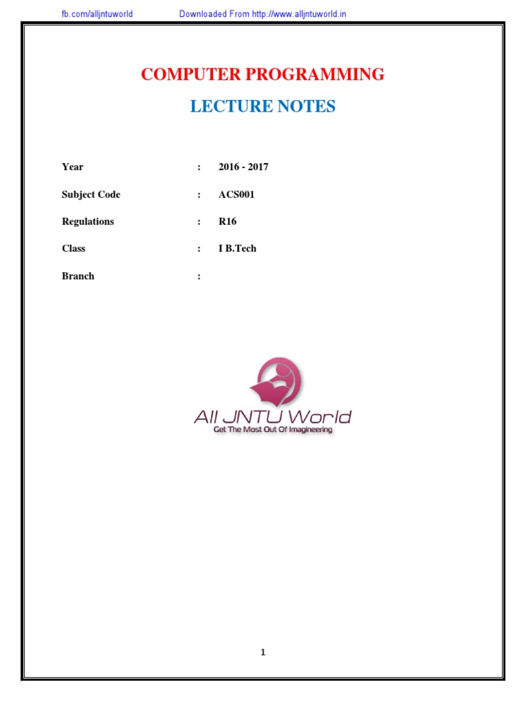 C Programming JNTU PDF | PDF | Computer Program | Programming