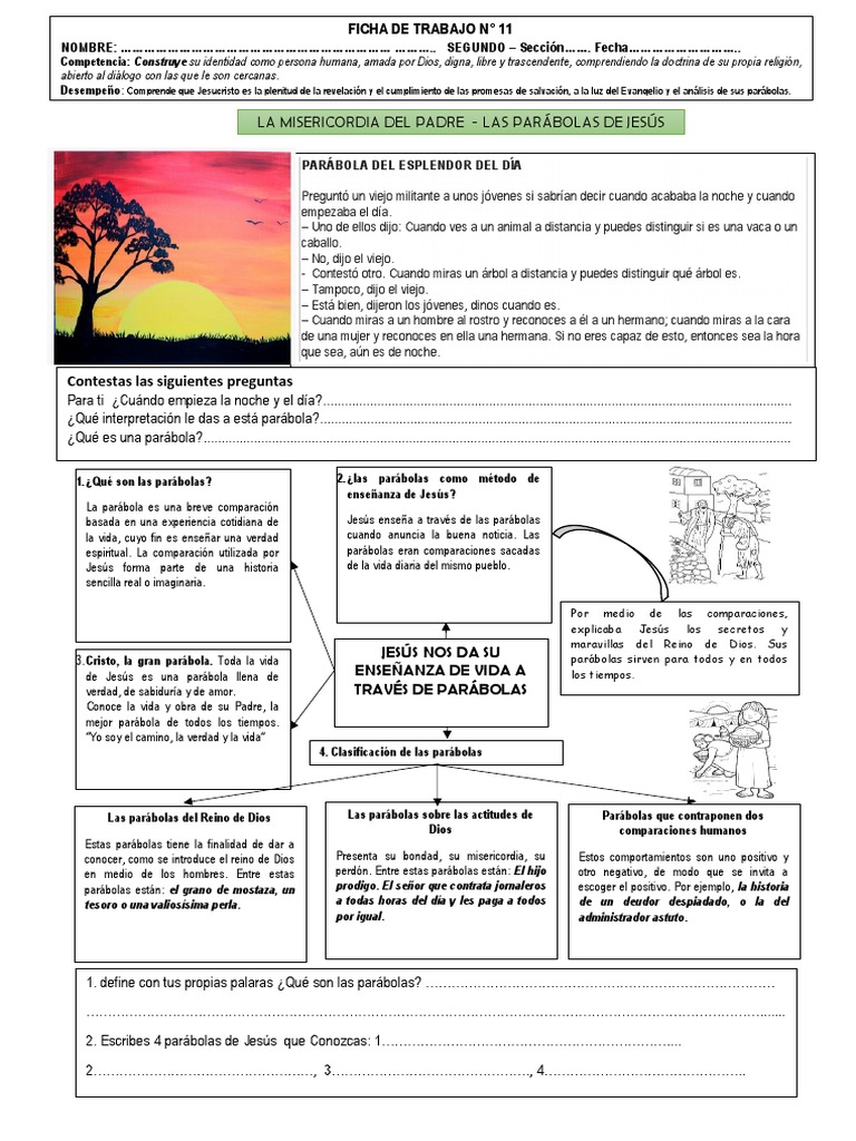 Hoja De Trabajo De Parábola Lecciones Y Hojas De Trabajo Sobre
