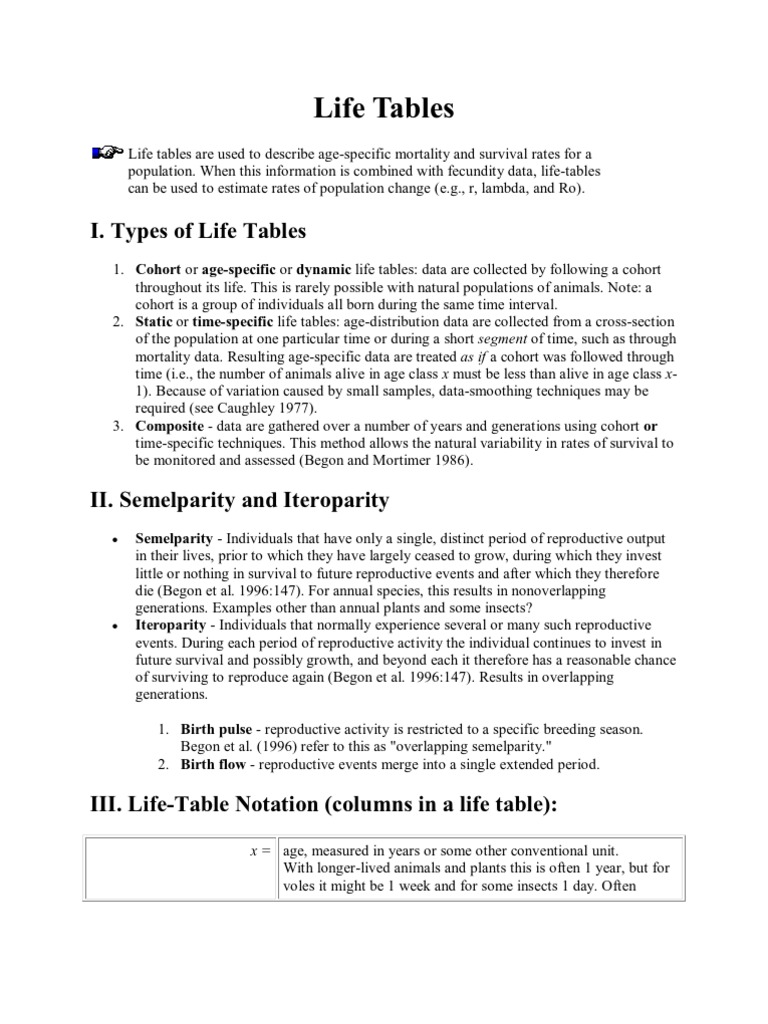 Types of Life Tables | PDF | Demography | Mean
