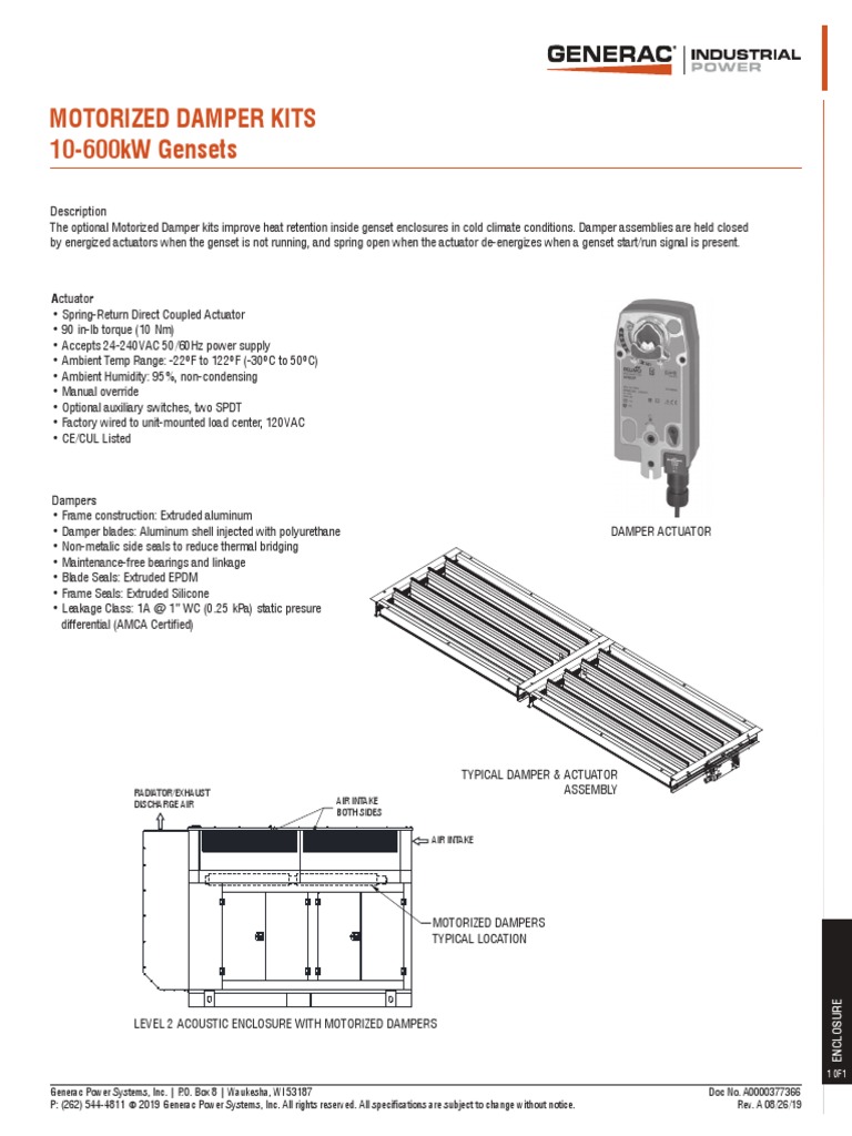 Motorized Damper Kits 10-600kW Gensets: Description | PDF | Vehicle ...