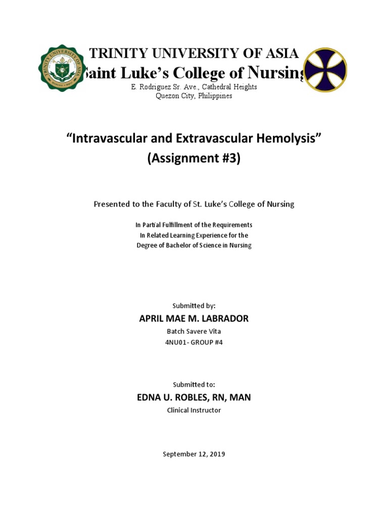 Saint Luke's College Of: Nursing | PDF | Red Blood Cell | Anemia