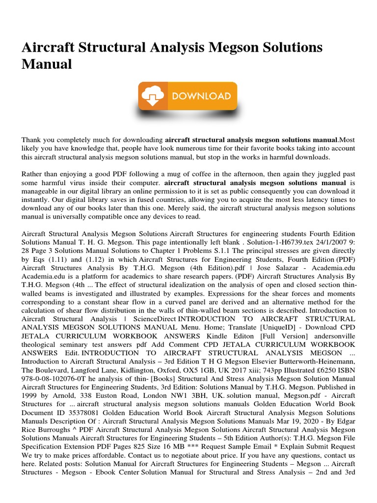 Aircraft Structural Analysis Megson Solutions Manual PDF | PDF