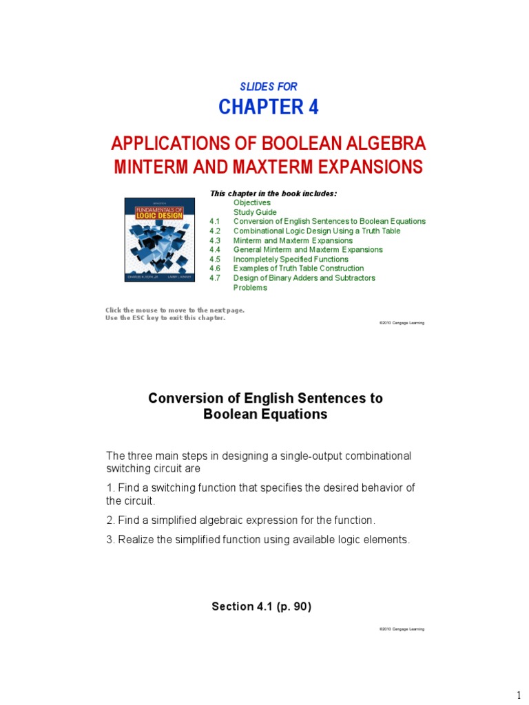 Applications of Boolean Algebra Minterm and Maxterm Expansions | PDF ...