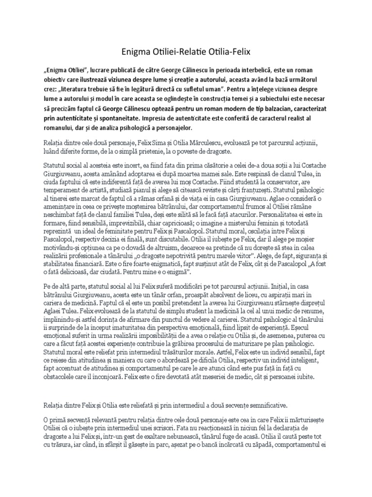 Enigma Otiliei-Relatie Personaje Felix-Otilia | PDF