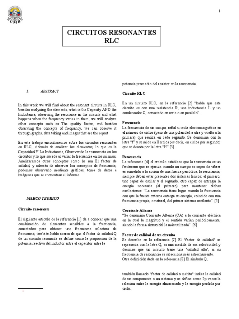 CIRCUITOS RESONANTES RLC Guía 6-Dispositivos 2 UMB | PDF | Condensador ...