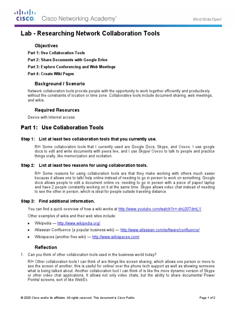 1.1.1.8 Lab - Researching Network Collaboration Tools | PDF ...