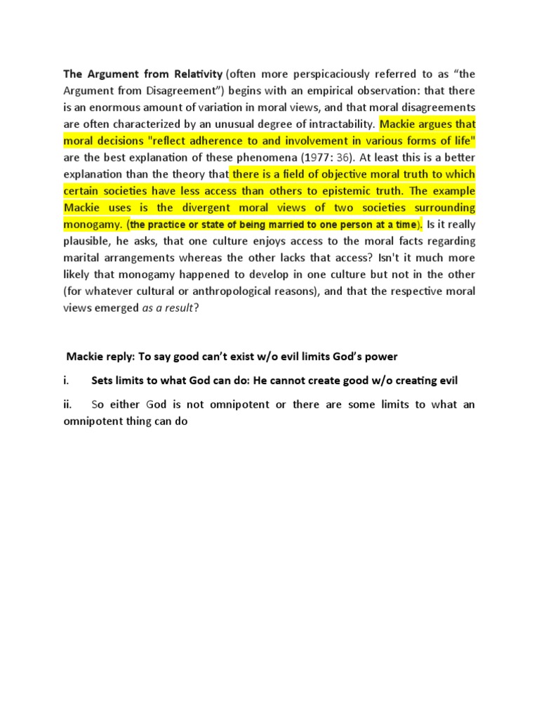 The Argument From Relativity | PDF | Problem Of Evil | Reason