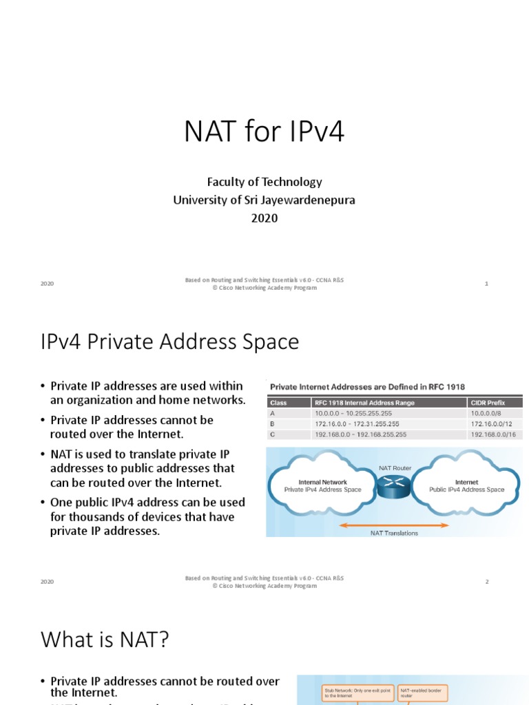 Nat For Ipv4: Faculty of Technology University of Sri Jayewardenepura ...