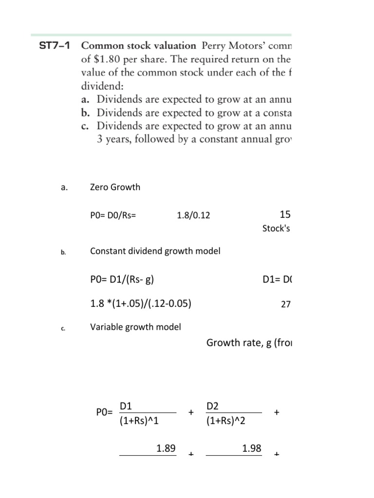 A. Zero Growth P0 D0/Rs 1.8/0.12 Stock's Value Should Be $15 Per Share ...