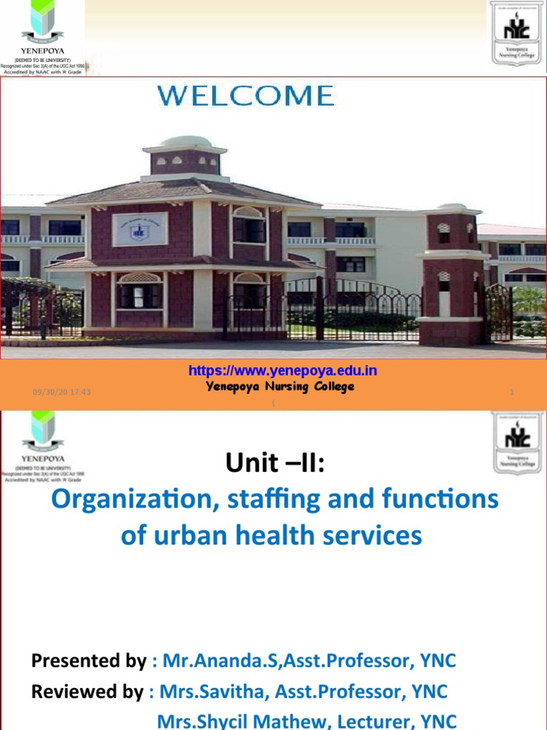 UNIT - II - Organization, Staffing and Functions of Urban Health ...
