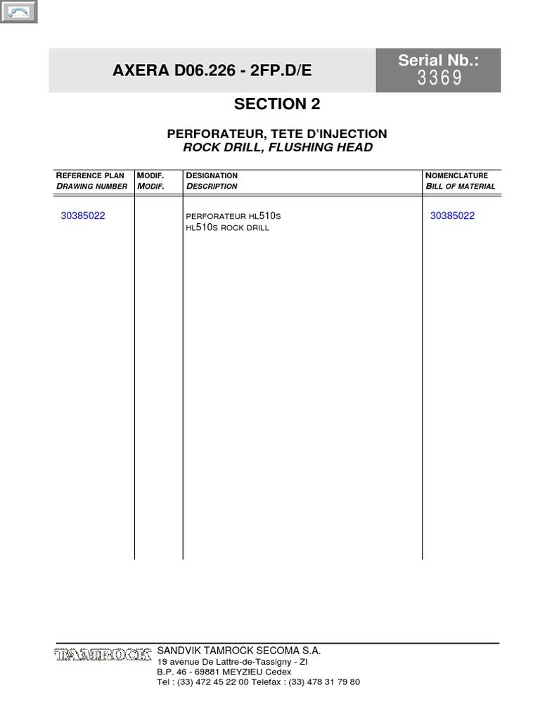 AXERA D06.226 - 2FP.D/E Section 2: Serial Nb. | PDF | Screw | Washer ...