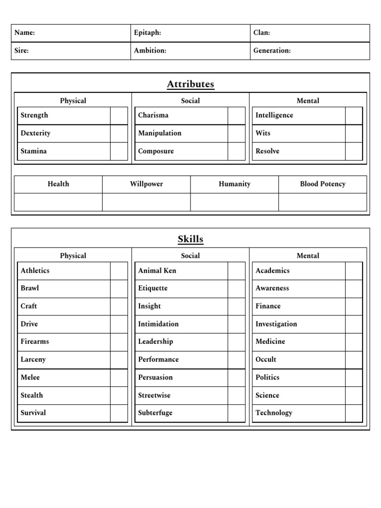 Vampire Character Sheet Guide | PDF