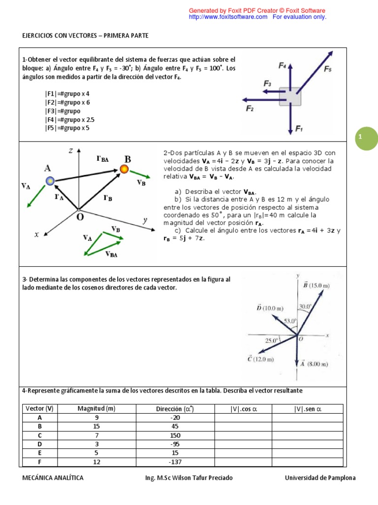 Ejercicios Con Vectores 1 PDF | Descargar gratis PDF | Vector Euclidiano | Álgebra lineal