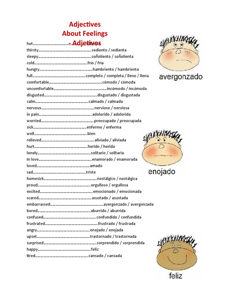 Adjectives for Feelings in English/Spanish | PDF