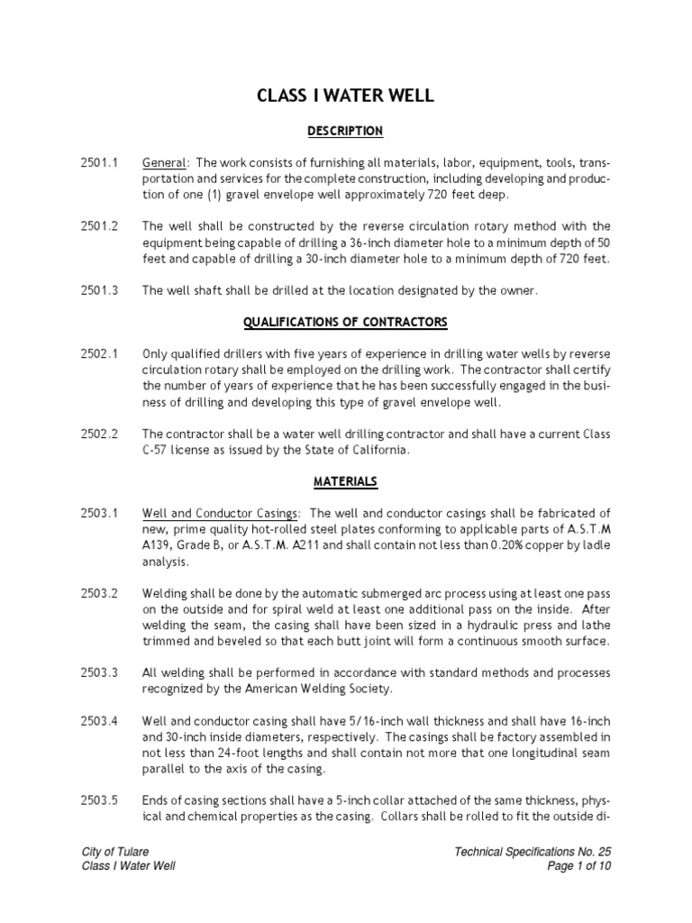 Class I Water Well: Description | PDF | Casing (Borehole) | Concrete