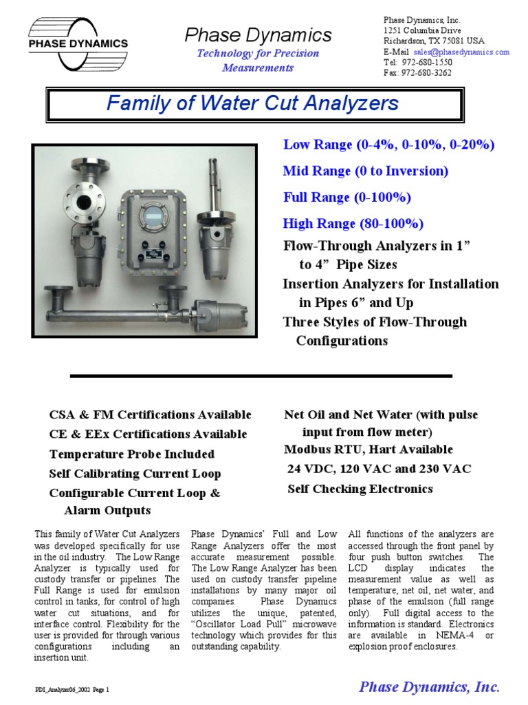 Family of Water Cut Analyzers: Phase Dynamics | PDF | Flow Measurement ...