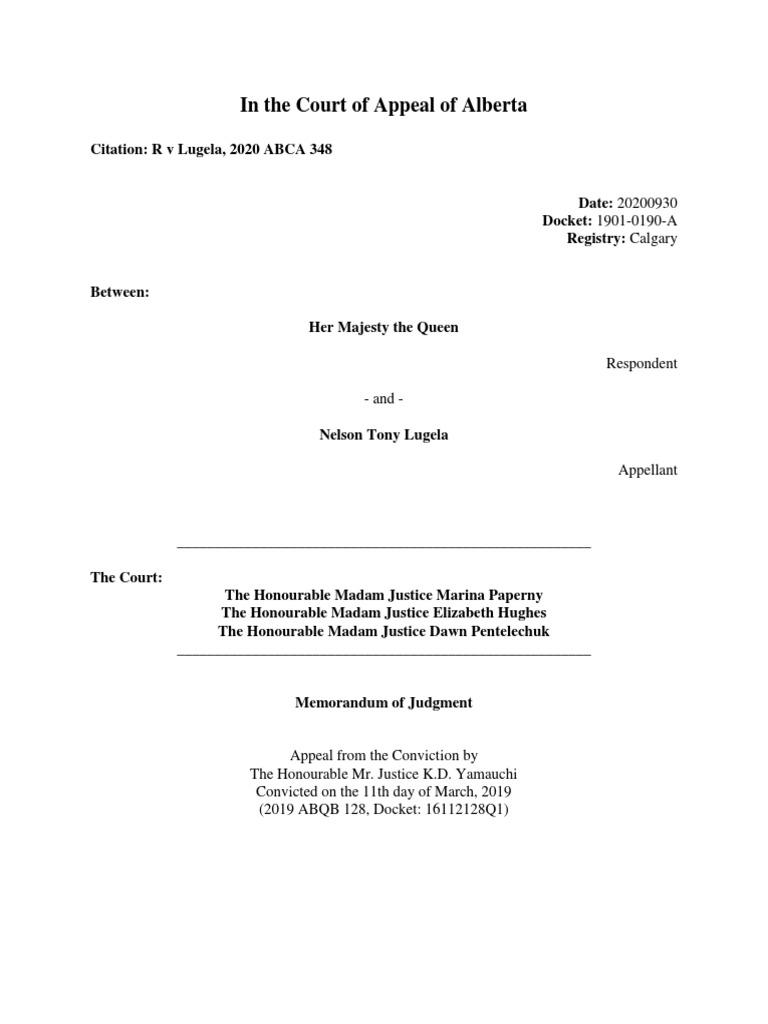 In The Court of Appeal of Alberta: Respondent - and | PDF