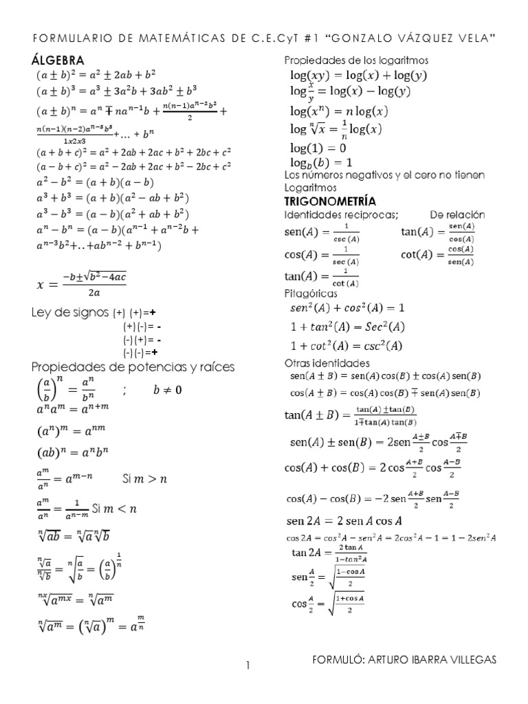 Formulario de Matematicas | Descargar gratis PDF | Asíntota | Espacio
