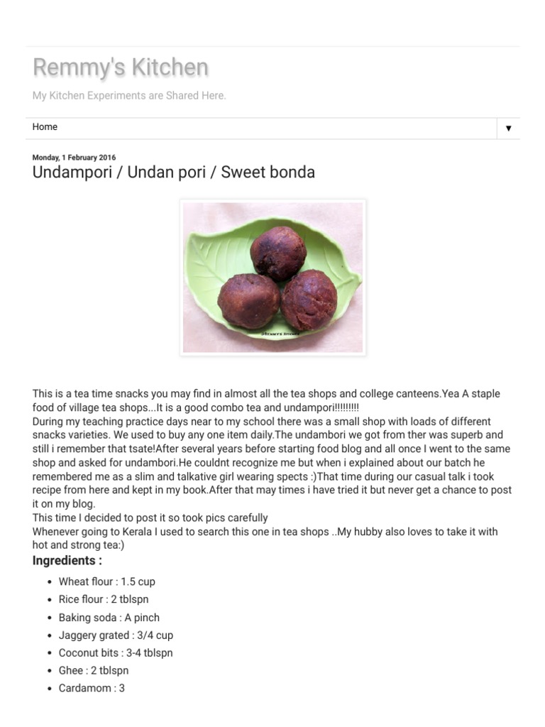 Remmy's Kitchen - Undampori - Undan Pori - Sweet Bonda | PDF | Indian ...