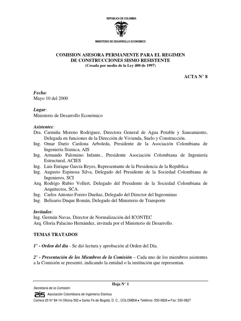ACTA 008 10 Mayo 2000 | PDF | Colombia | Bogotá