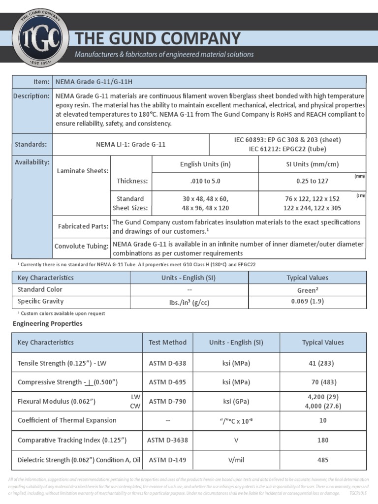 NEMA G11 EPGC 308 From The Gund Co | PDF | Fiberglass | Materials