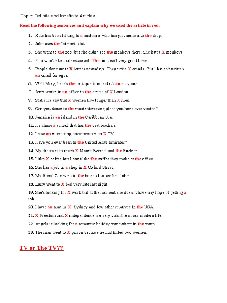 Definite-And-Indefinite-Articles Practice | PDF