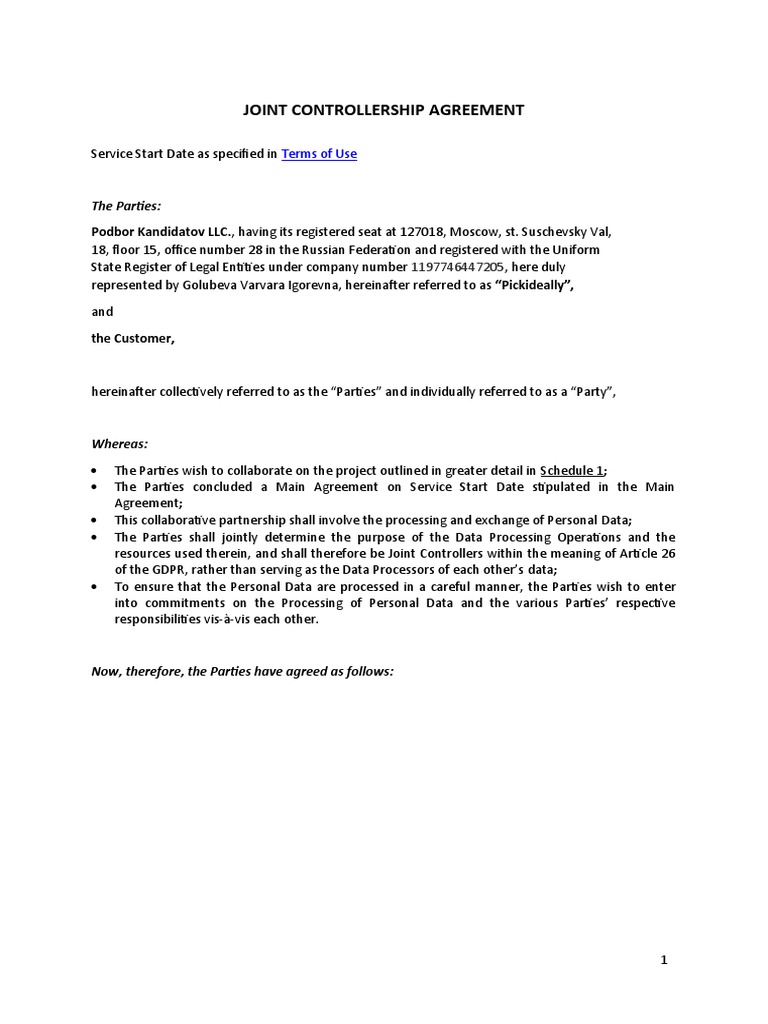 Joint Controllerhsip Agreement | PDF | Government Information | Government