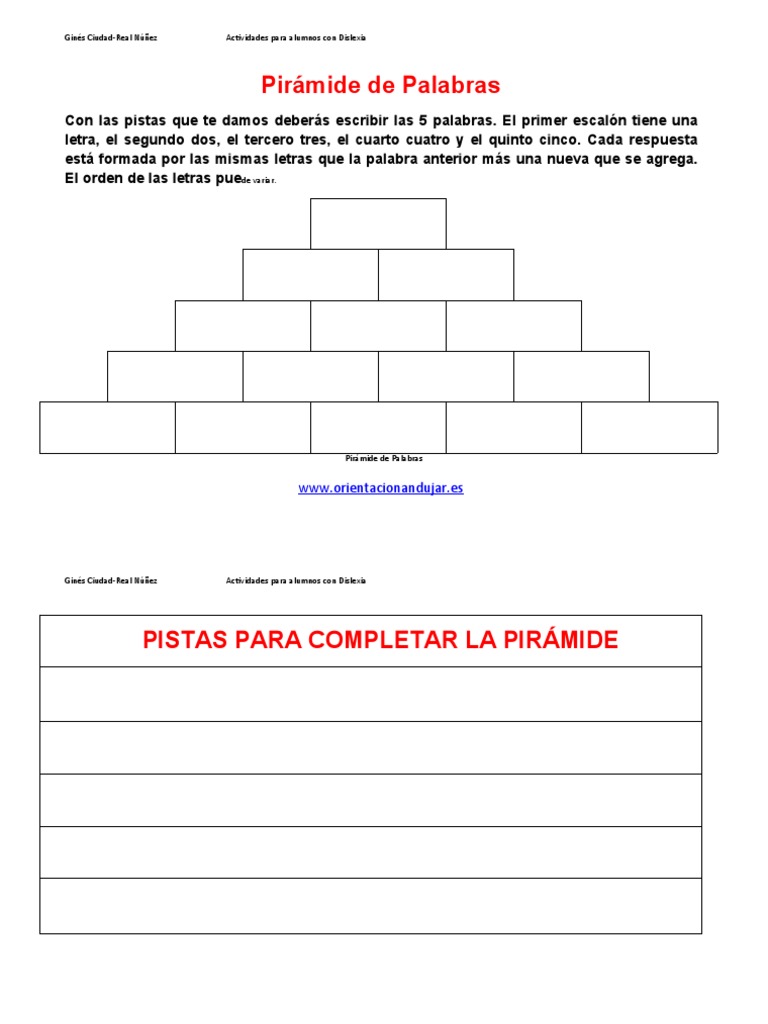 Actividades Dislexia Pirámide de Palabras Plantilla | PDF