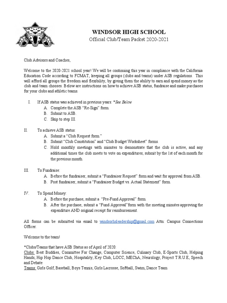 Official 2020 Club Team Packet | PDF | Budget | Prices