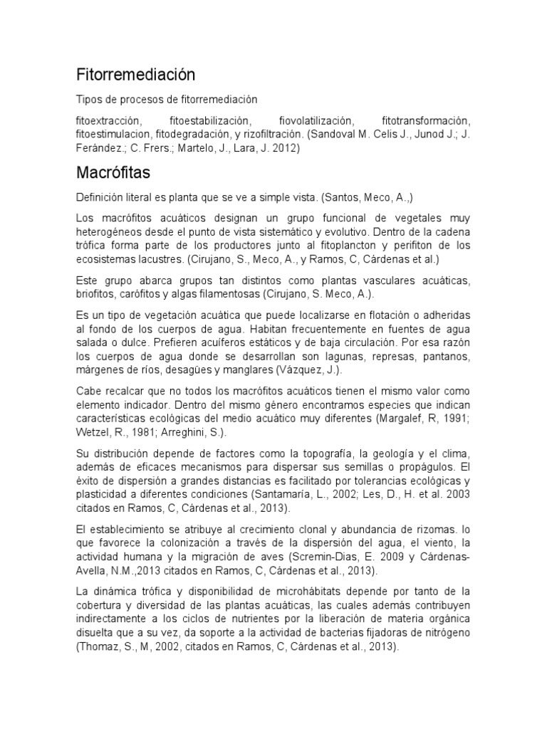 Tipos y Ejemplos de Macrófitas Acuáticas | PDF | Aguas residuales | Agua