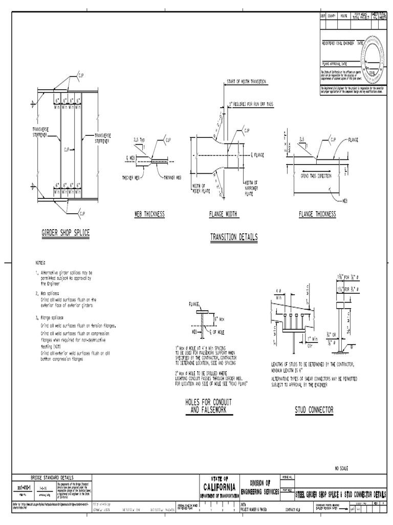 Girder Shop Splice Transition Details: Web Thickness Flange Thickness ...
