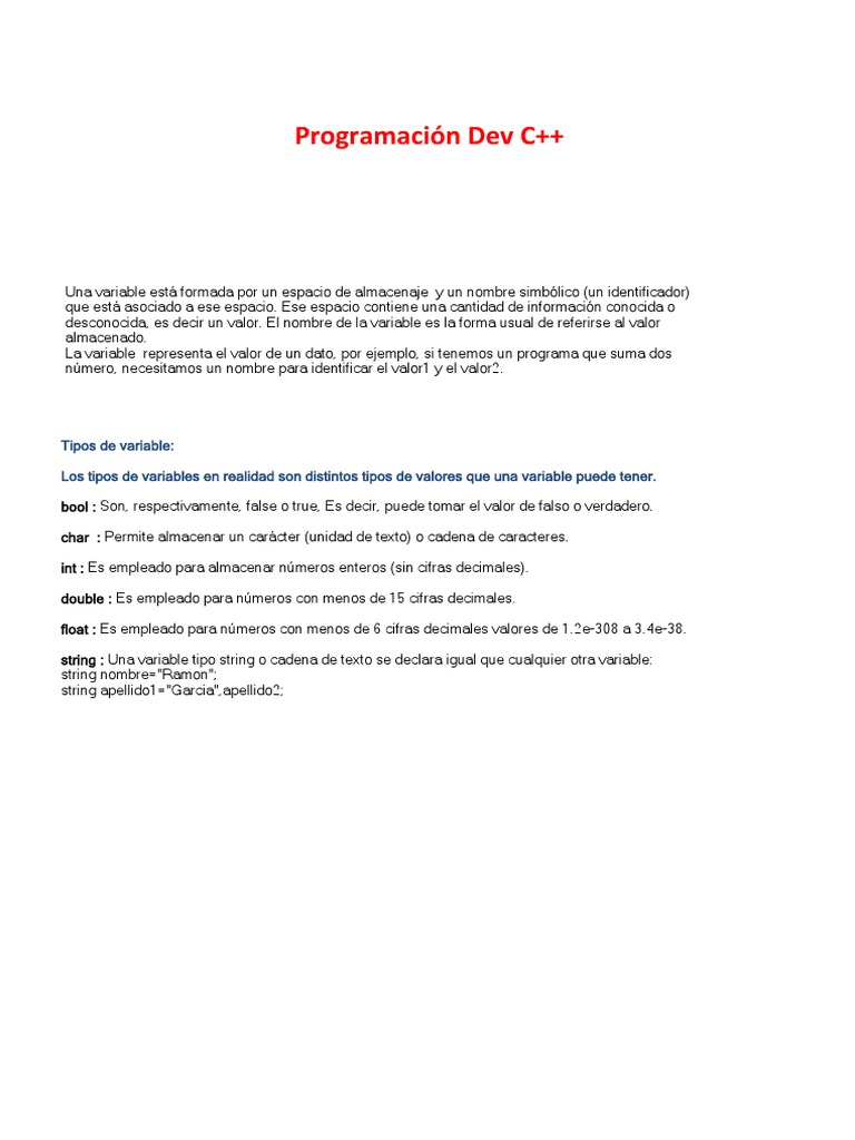 Programacion-C++ Conceptos Basicos PDF | PDF | C ++ | Variable ...