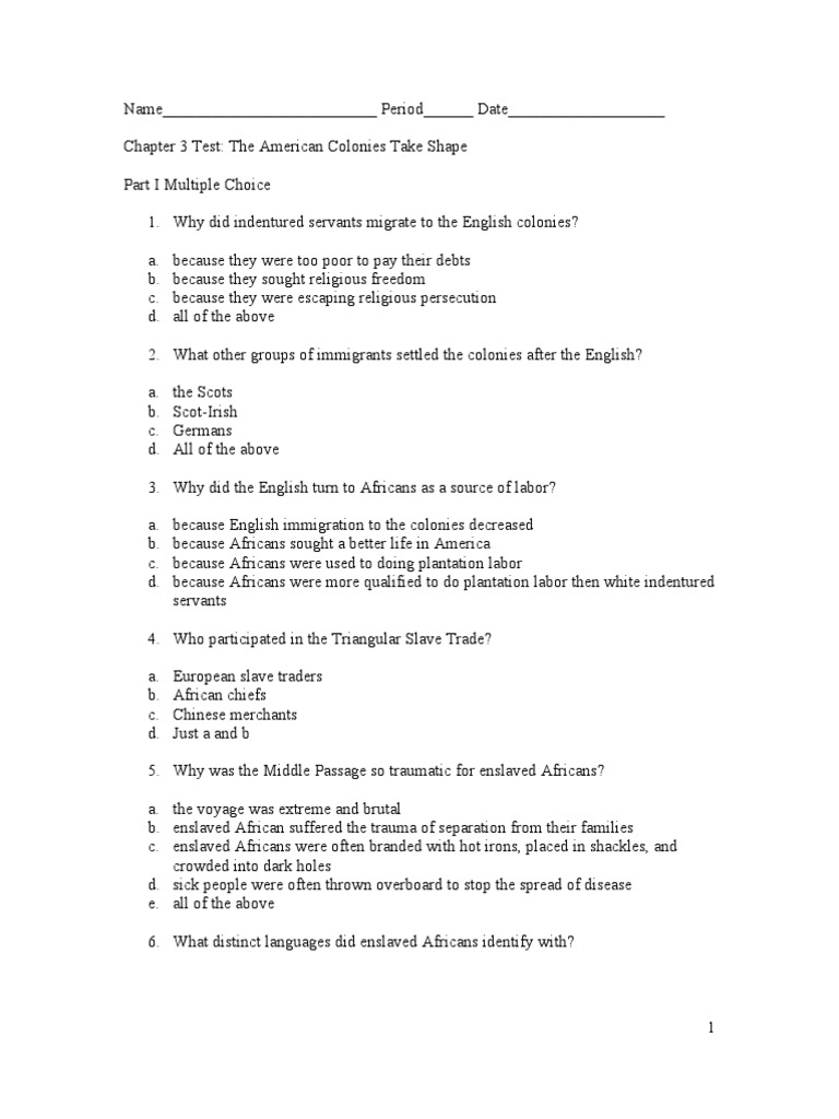 ch3 Test The Amereican Colonies Take Shape | PDF | Atlantic Slave Trade ...