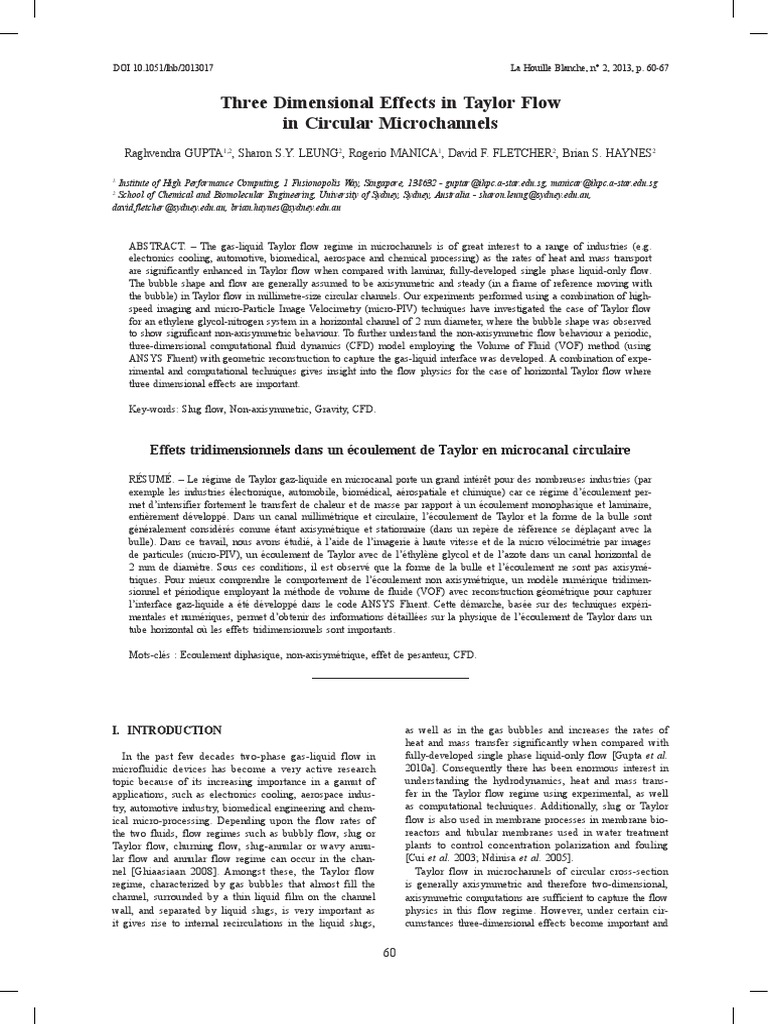 3D Effects in Taylor Flow Microchannels | PDF | Computational Fluid ...
