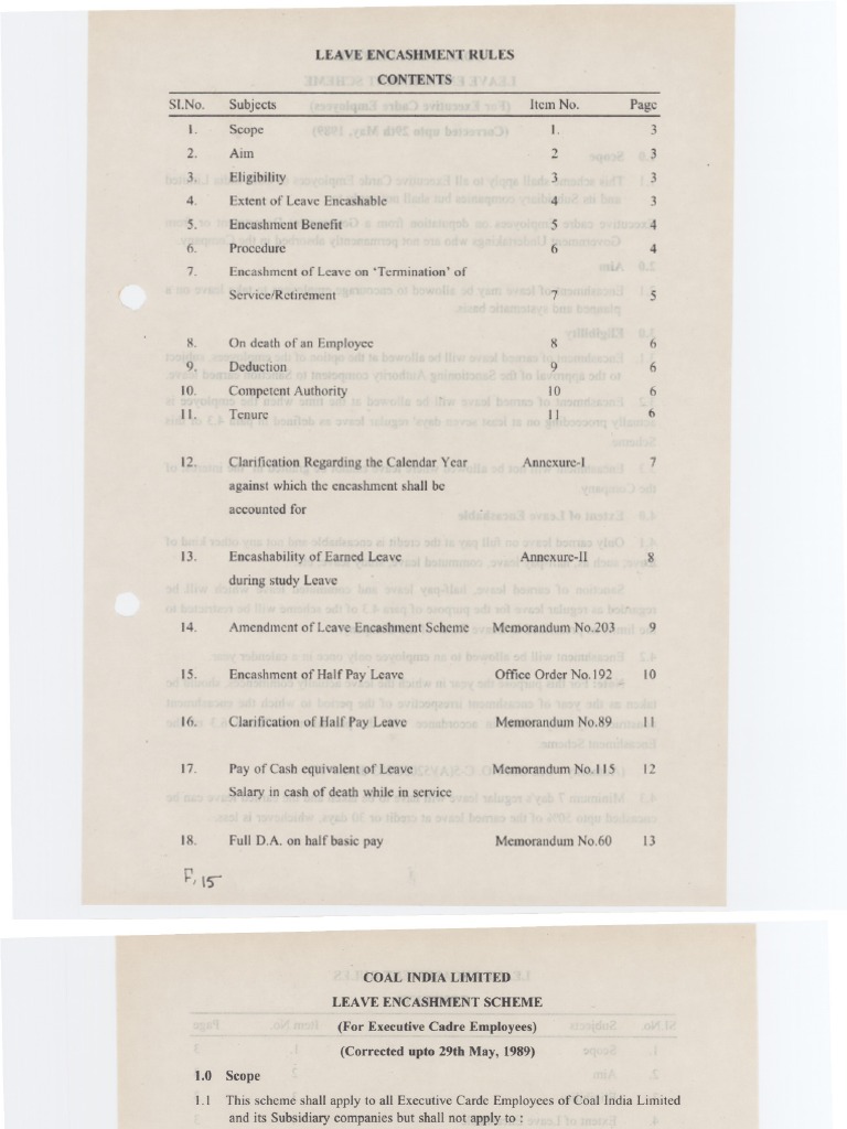 Coal India Leave Encashment Rules | PDF