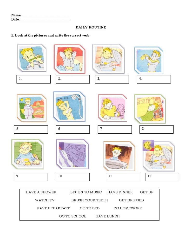 Daily Routine Verbs Worksheet | PDF