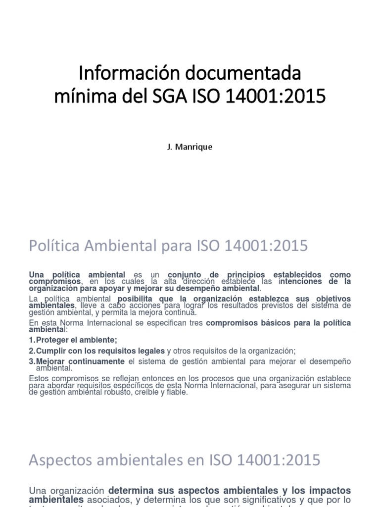 Información Documentada Mínima Del SGA ISO 14001 | PDF | Evaluación del ...